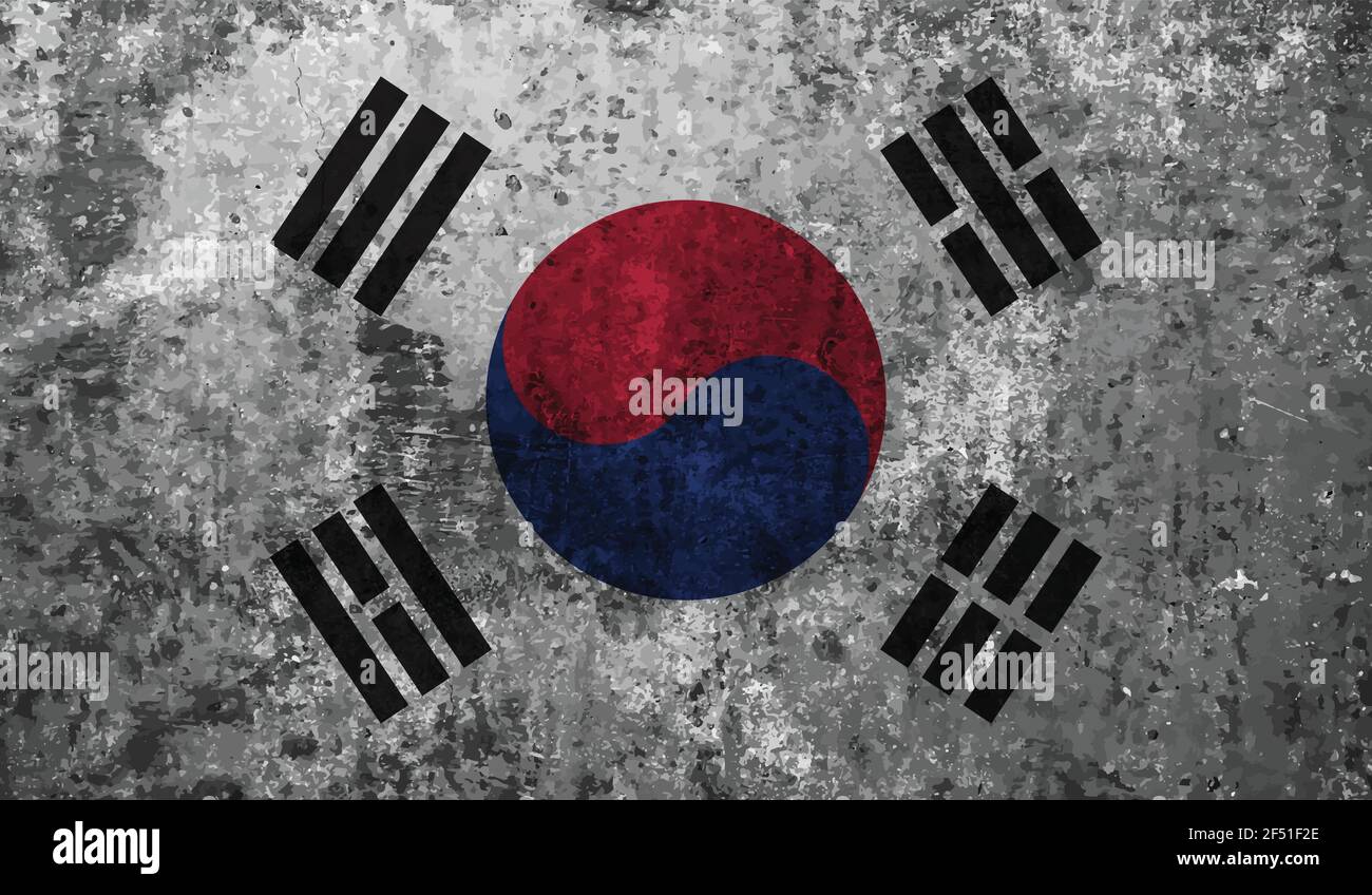 A scratched flag of South Korea with grunge texture. Vector design ...