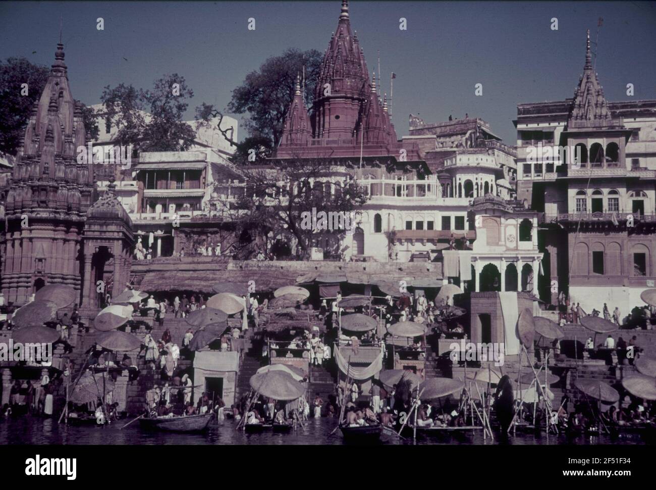 Travel Photos India. Varanasi. Ghat with temple at the ganges Stock ...
