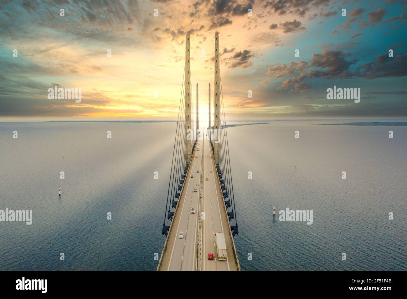 Aerial view of the bridge between Denmark and Sweden, Oresundsbron ...