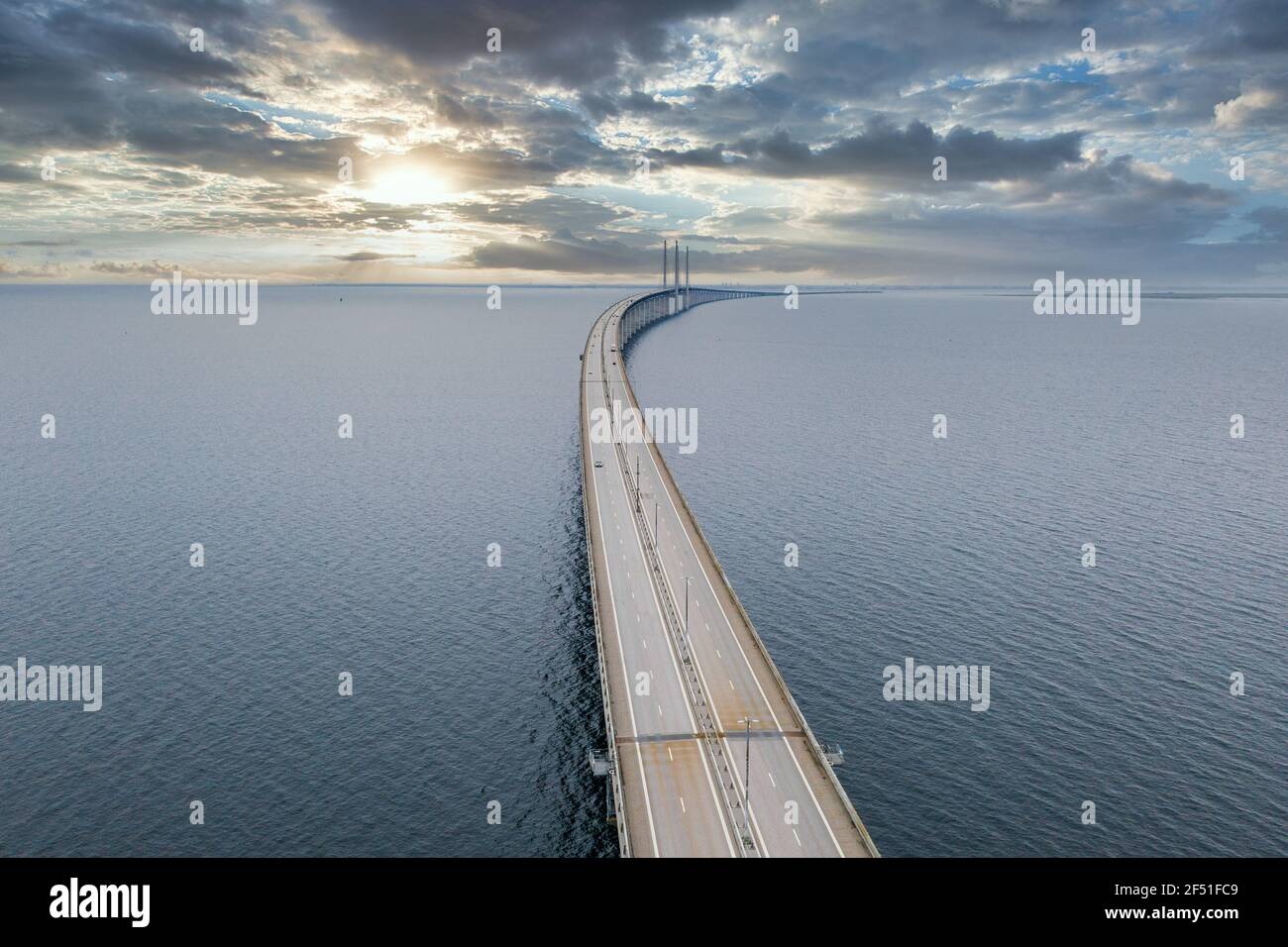 Aerial view of the bridge between Denmark and Sweden, Oresundsbron ...