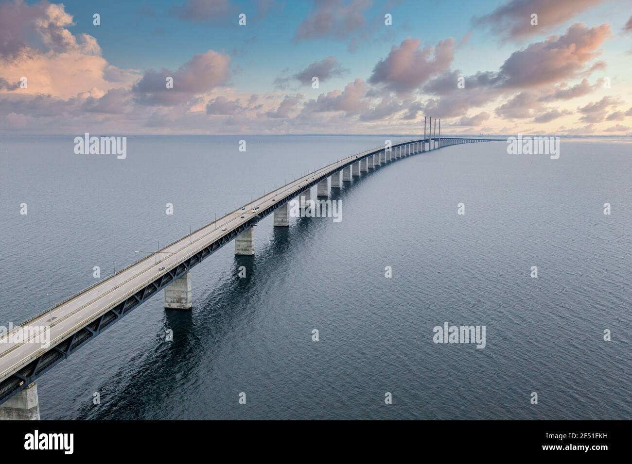 Aerial view of the bridge between Denmark and Sweden, Oresundsbron ...