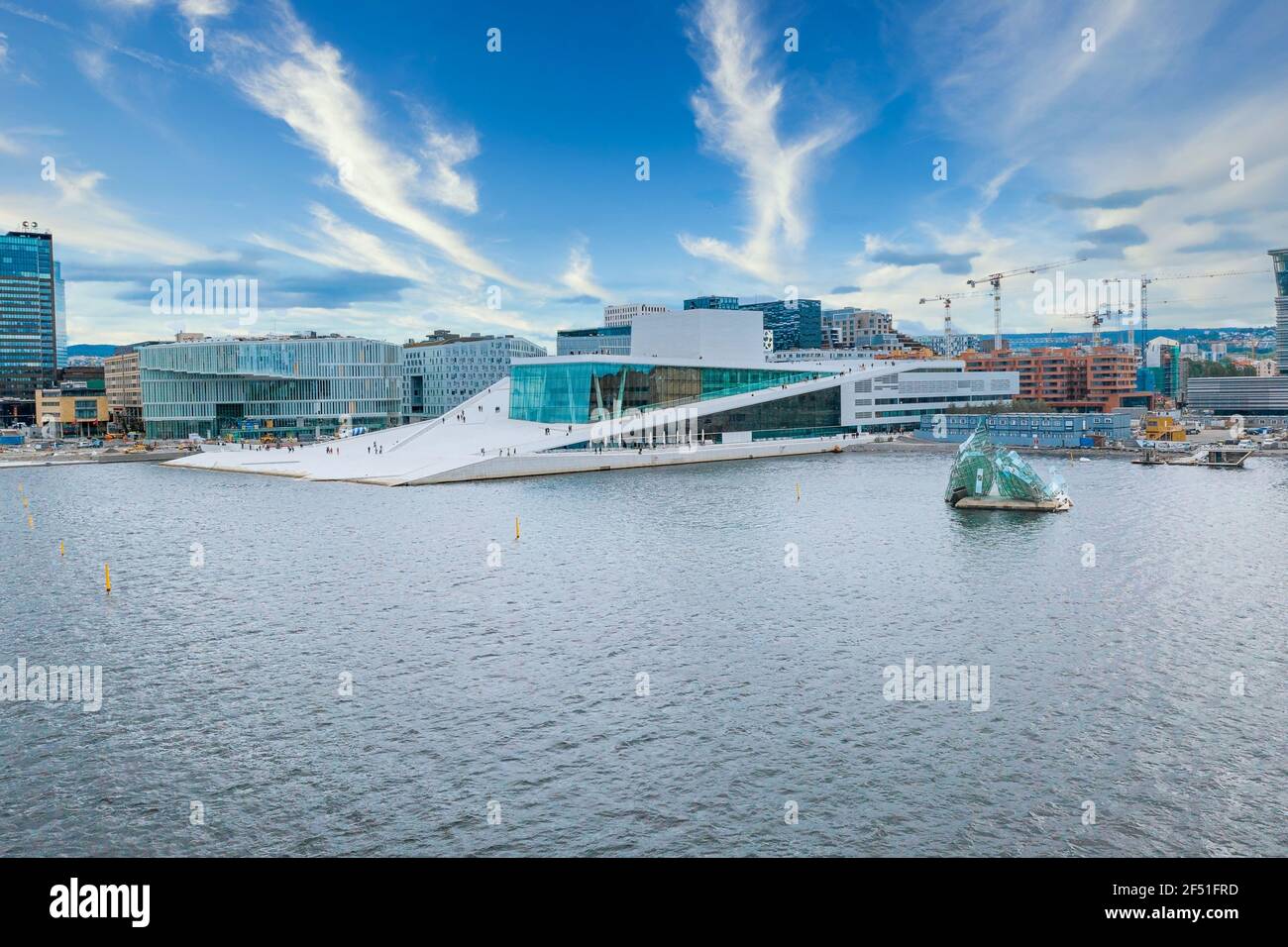 Aerial panoramic view of the Oslo Opera House and new business quarter ...