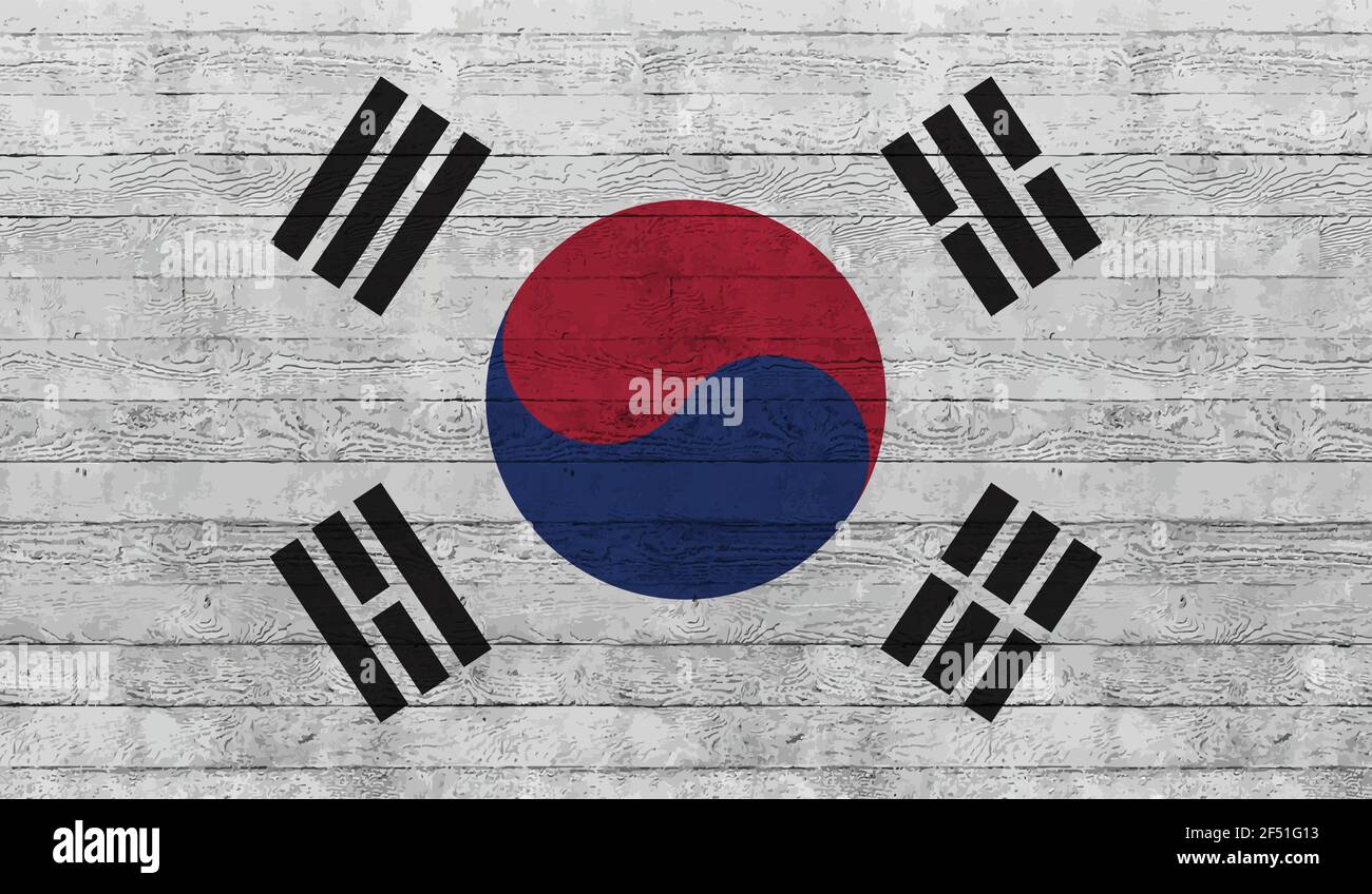 A scratched flag of South Korea with grunge texture. Vector design ...