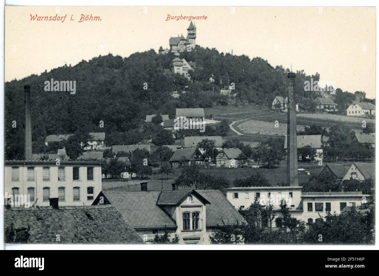 View of Warnsdorf and the Burgbergwarte Warnsdorf. View of Warnsdorf u ...