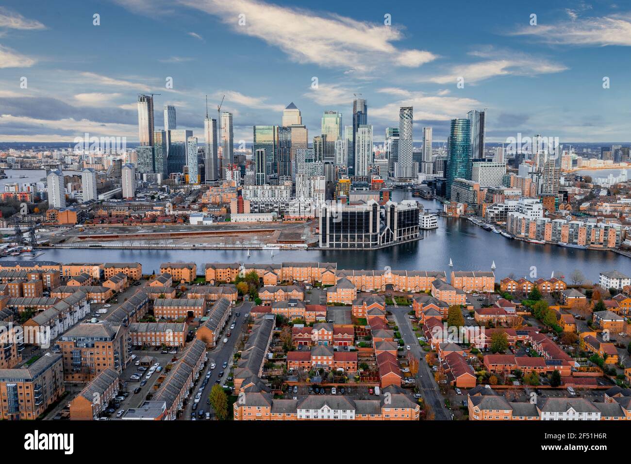 London, England - Aerial Panoramic skyline view of Bank and Canary ...