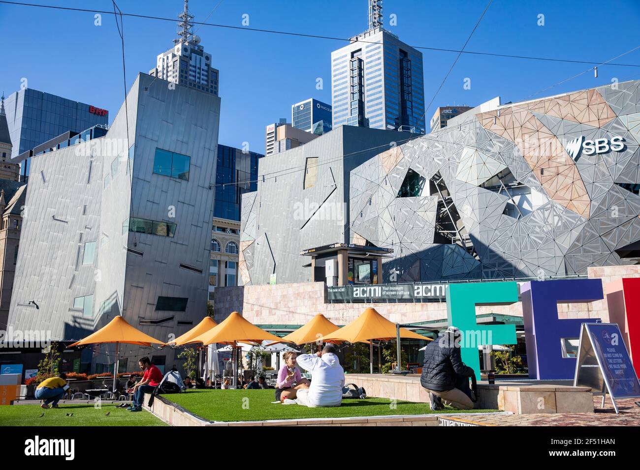 Melbourne Federation Square in the city centre, Victoria,Australia ...