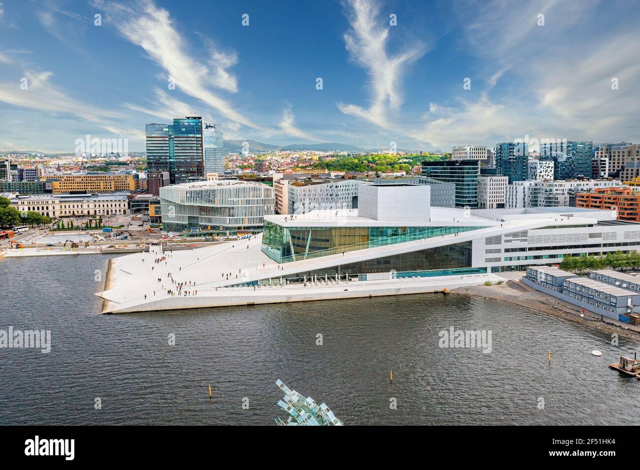 Aerial panoramic view of the Oslo Opera House and new business quarter ...