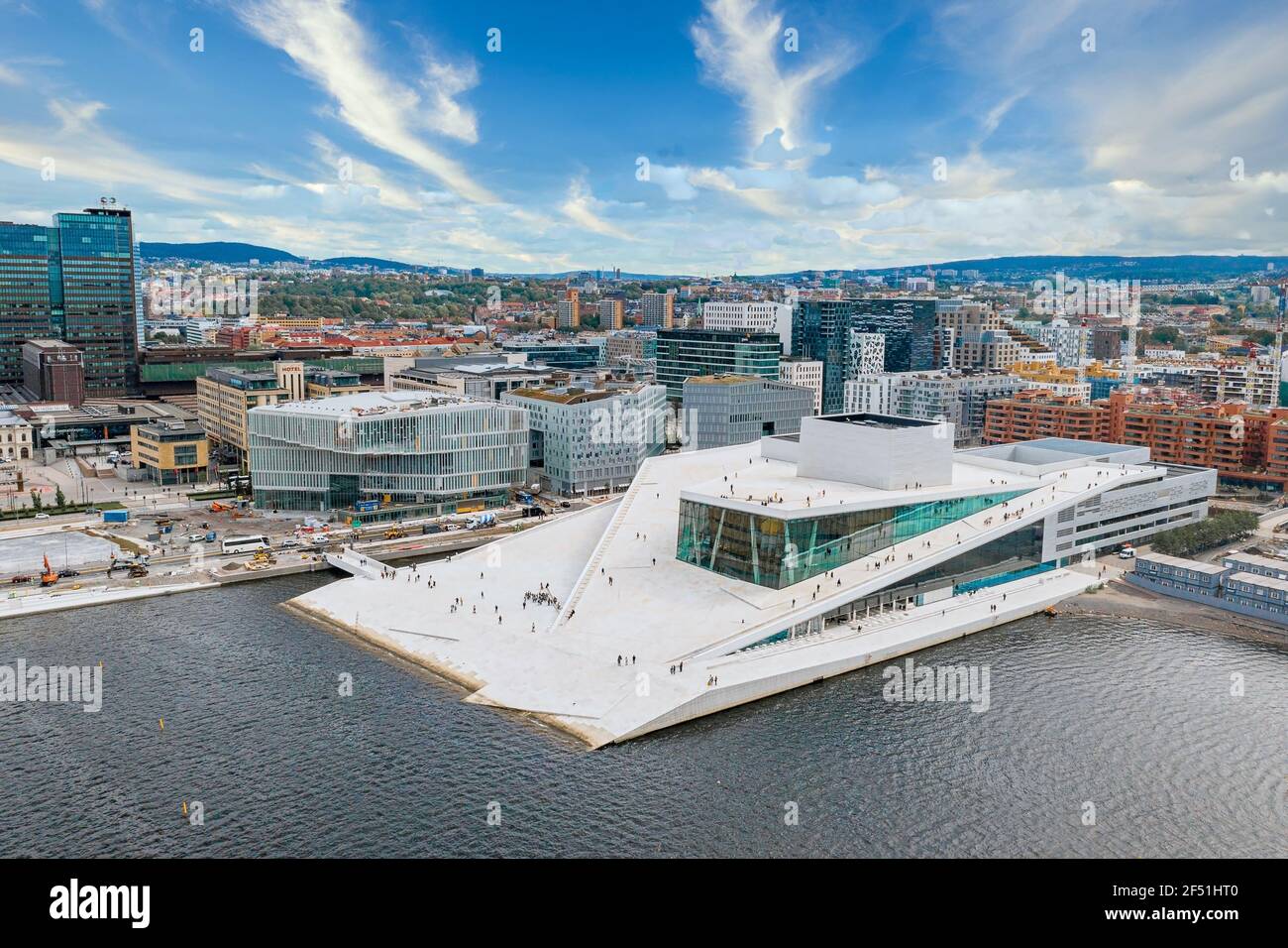 Aerial panoramic view of the Oslo Opera House and new business quarter ...
