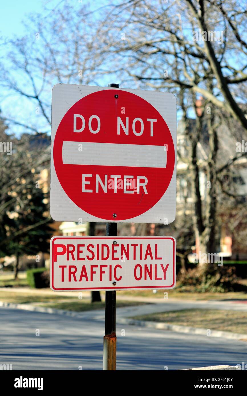 Chicago, Illinois, USA. A specially modified street sign used at an ...