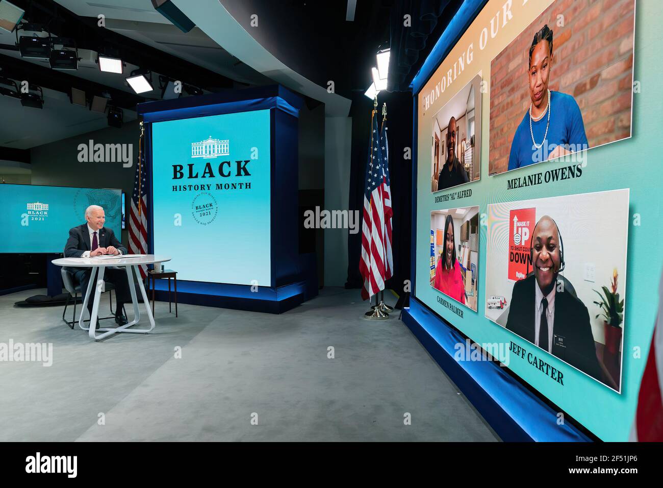 President Joe Biden participates in a virtual roundtable with Black ...