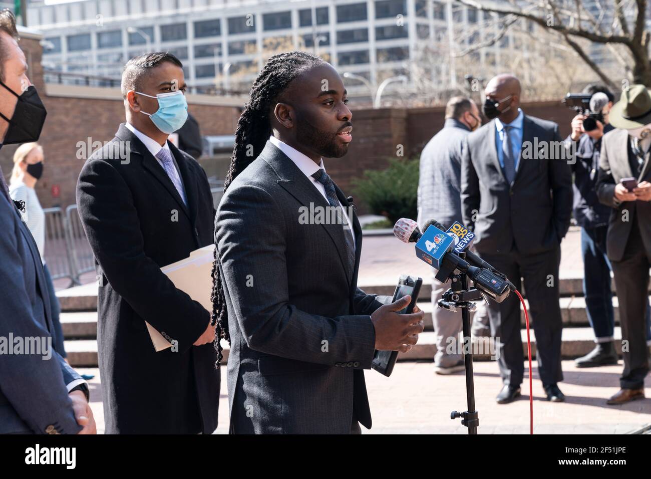New York, NY - March 23, 2021: NYPD Lieutenant Edwin Raymond speaks ...
