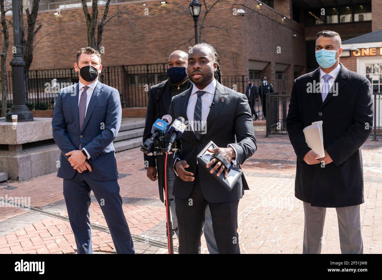 New York, NY - March 23, 2021: NYPD Lieutenant Edwin Raymond speaks ...