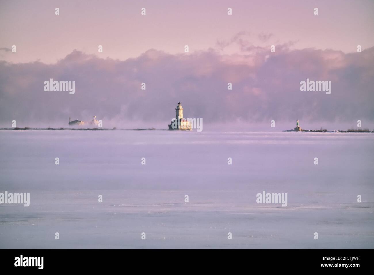 Chicago, Illinois, USA. Winds and bitter cold with wind chill factors ...