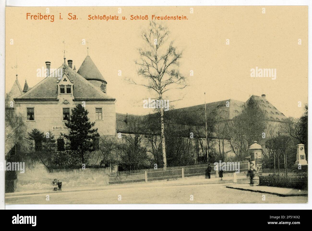 Castle square and castle Freudenstein Freiberg. Schlossplatz and ...