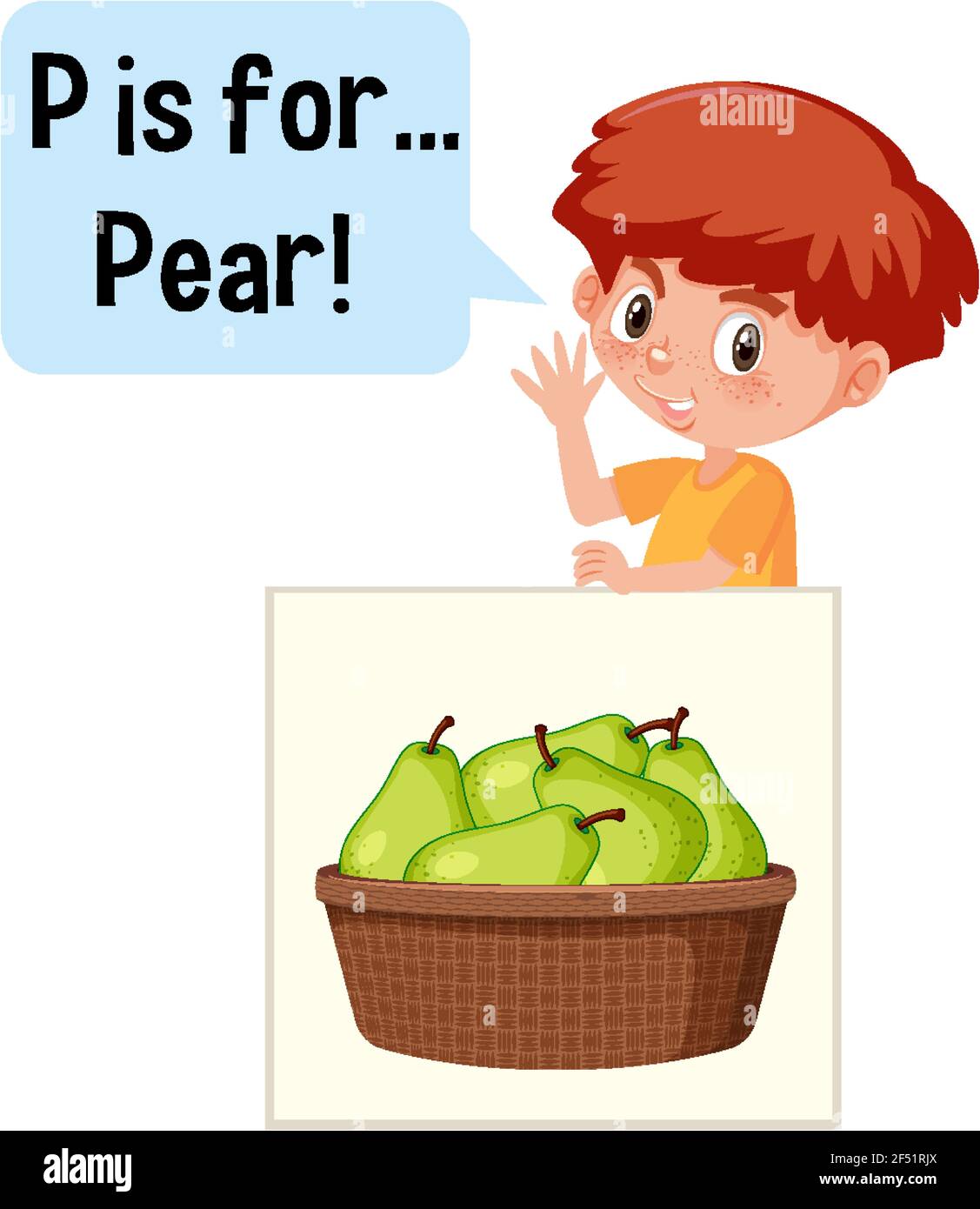 Cartoon character of two kids spelling fruit vocabulary illustration ...