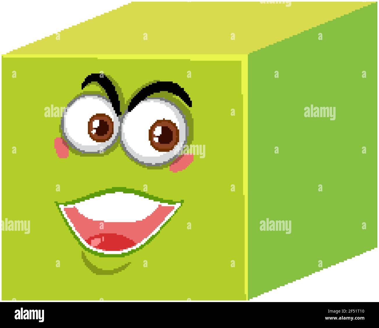 Cube cartoon character with face expression on white background ...