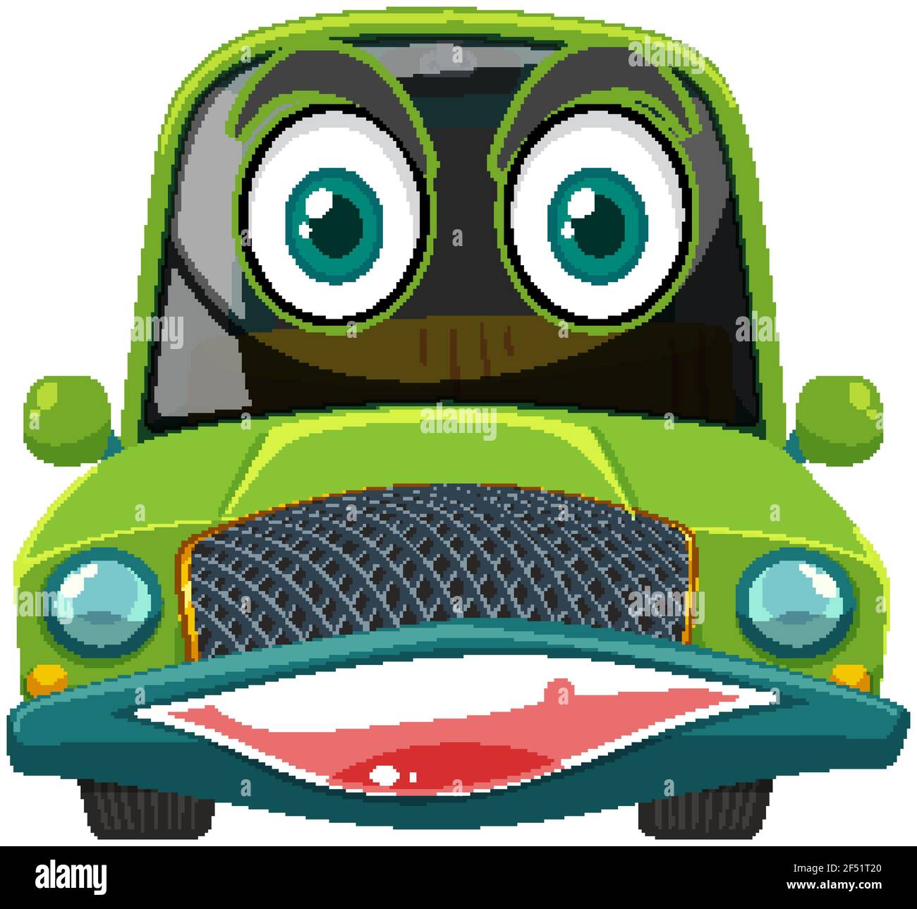 Green vintage car cartoon character with face expression on white ...