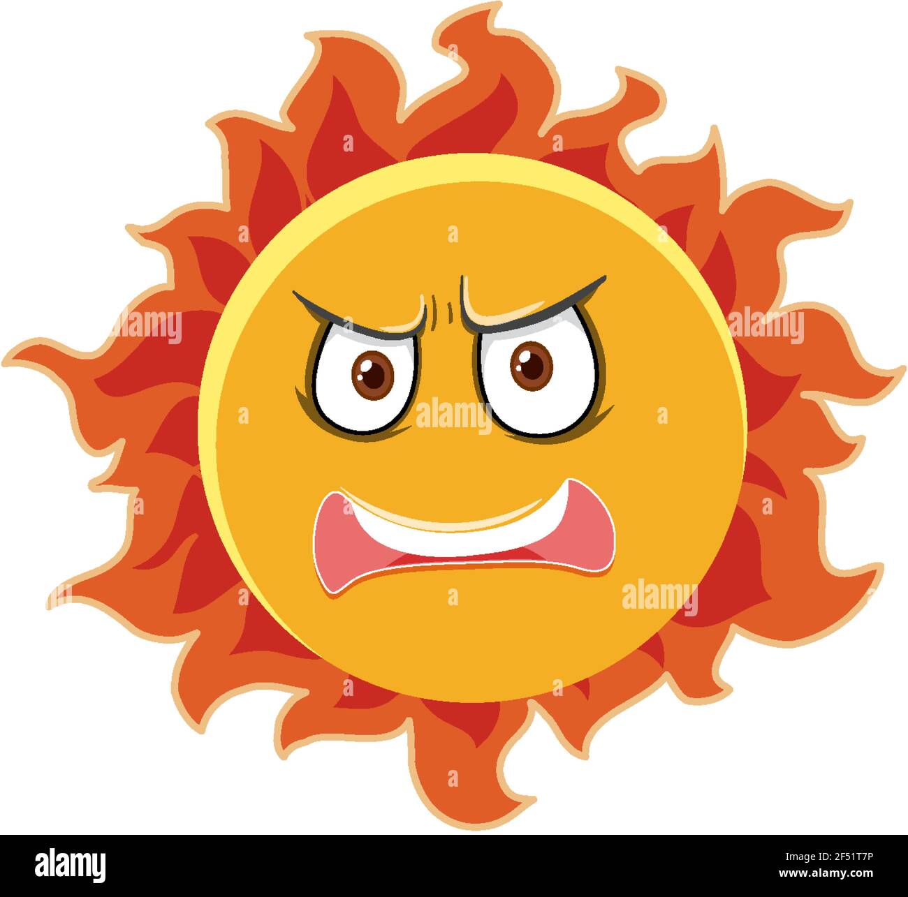 Sun cartoon character with angry face expression on white background ...