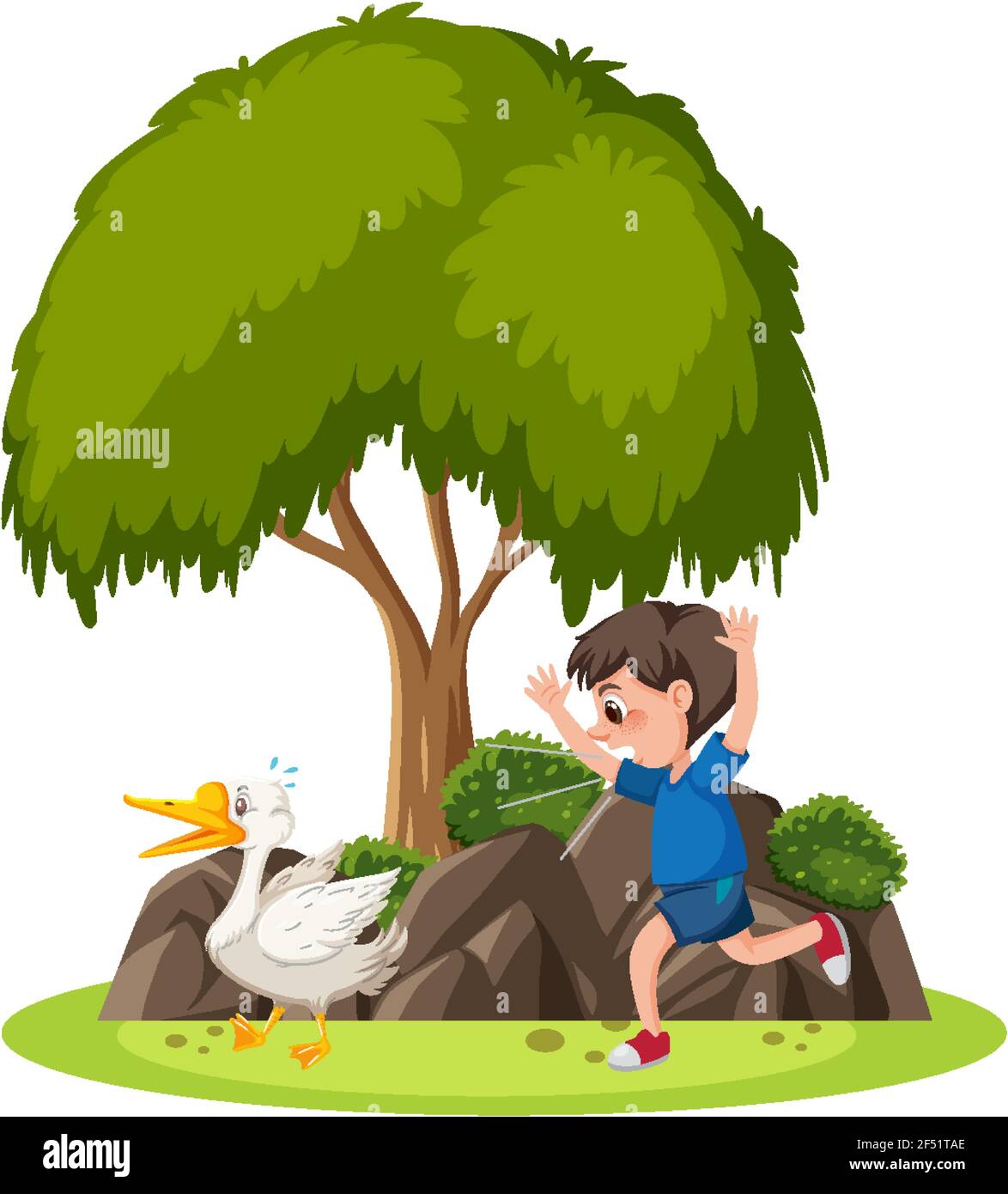 Isolated scene with a boy chasing a goose illustration Stock Vector ...