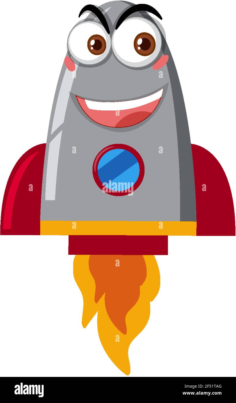 Rocketship cartoon with happy face on white background illustration ...