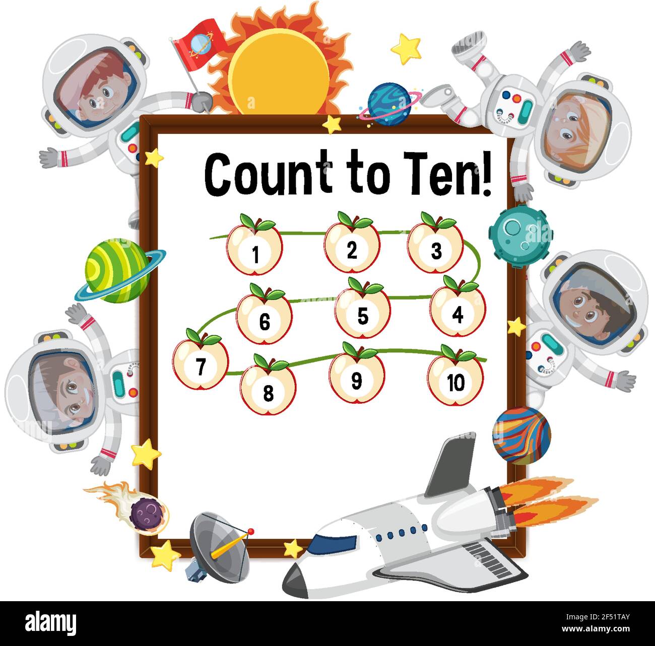 Count to ten number board with many kids in astronaut costumes ...