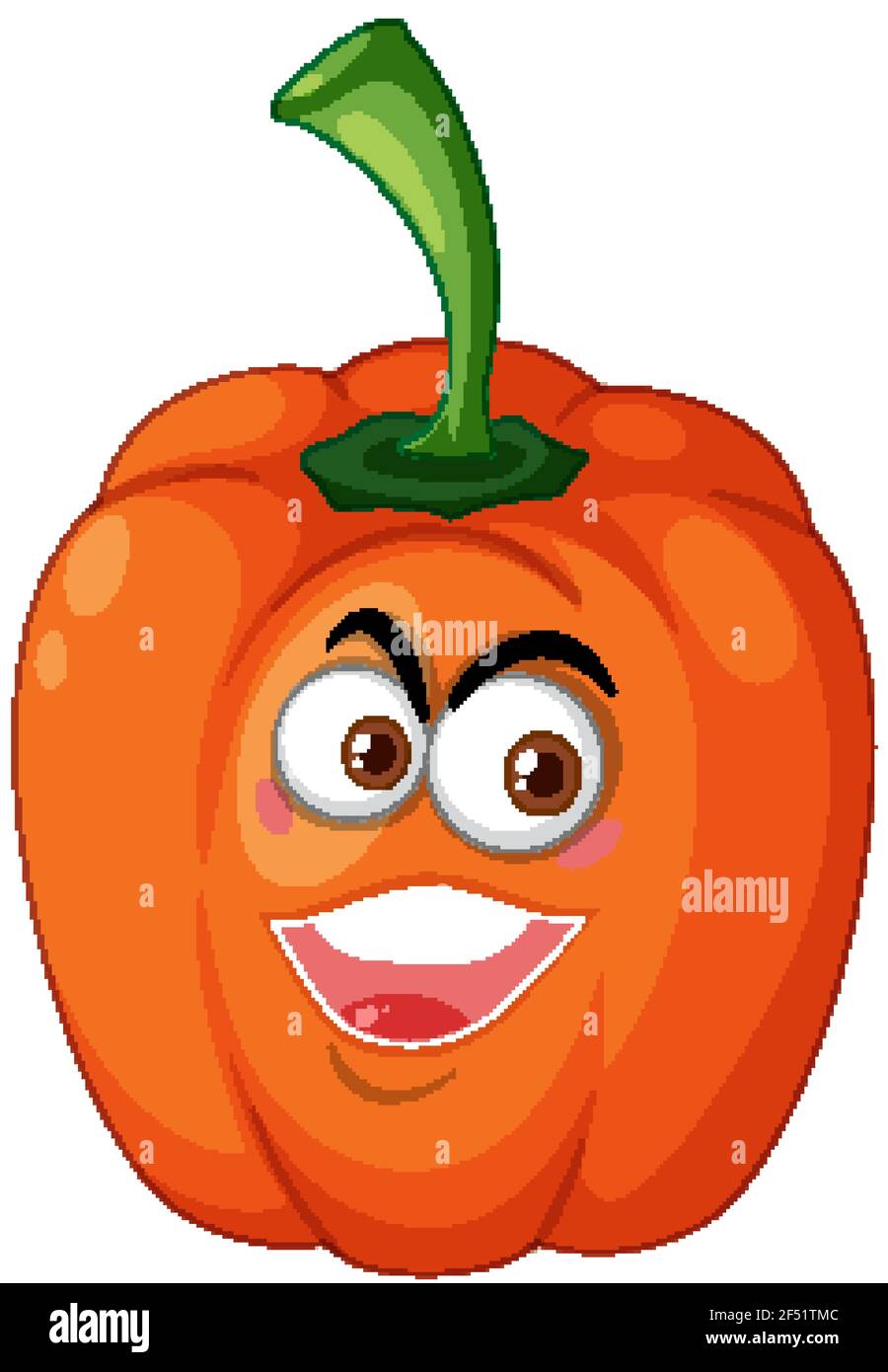 Orange capsicum cartoon character with happy face expression on white ...