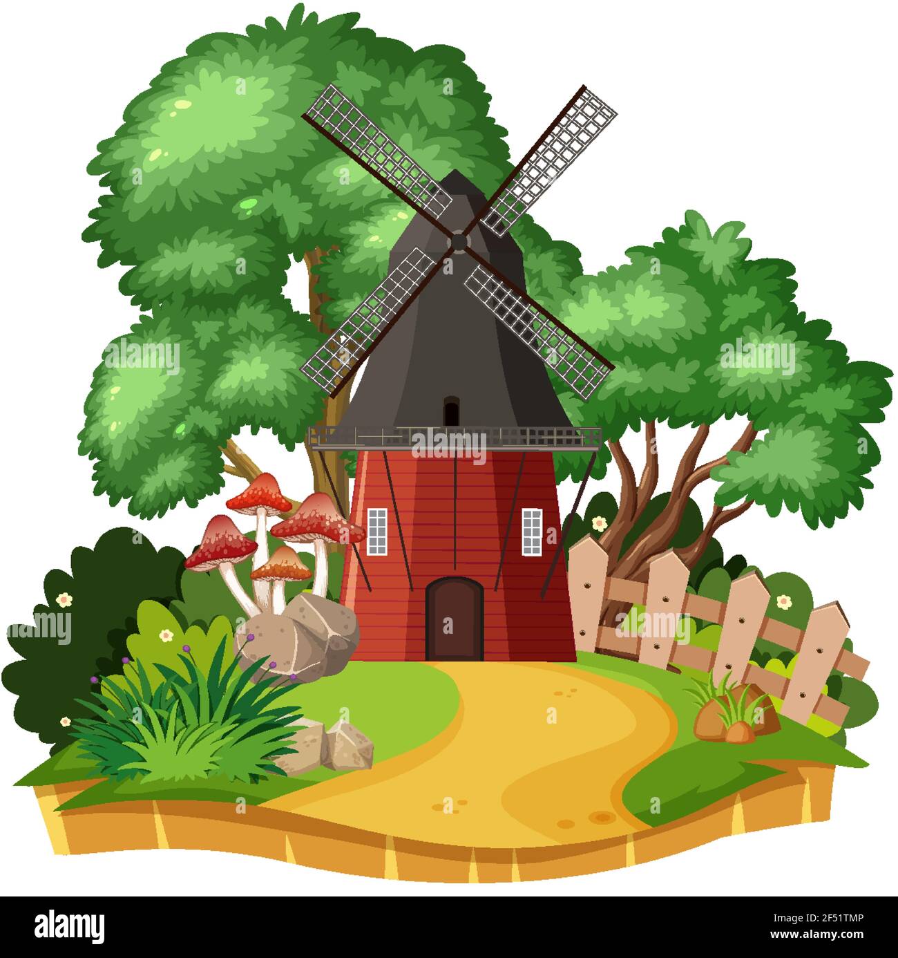 Countryside windmill house isolated illustration Stock Vector Image ...