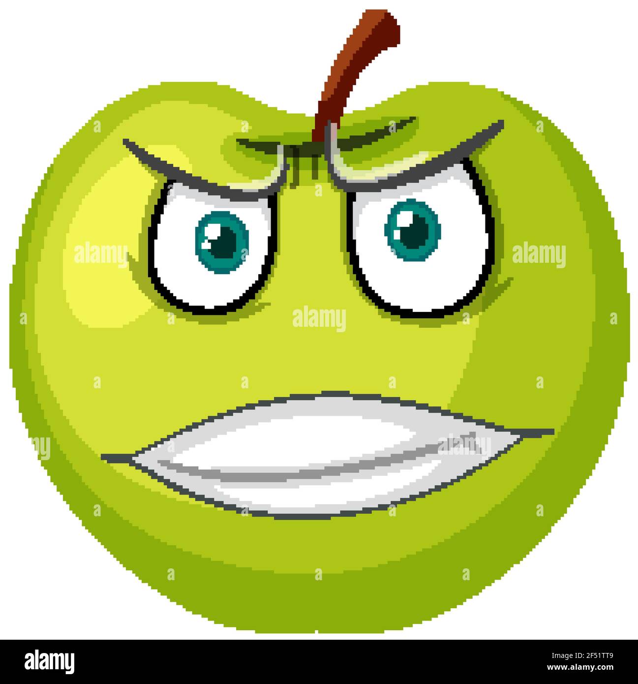 Green apple cartoon character with angry face expression on white ...