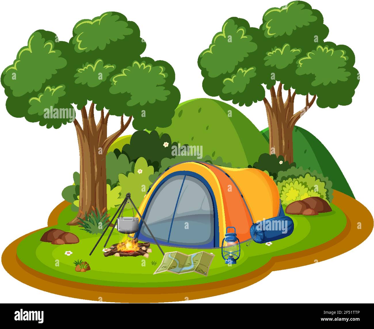 Isolated camping scene on white background illustration Stock Vector ...