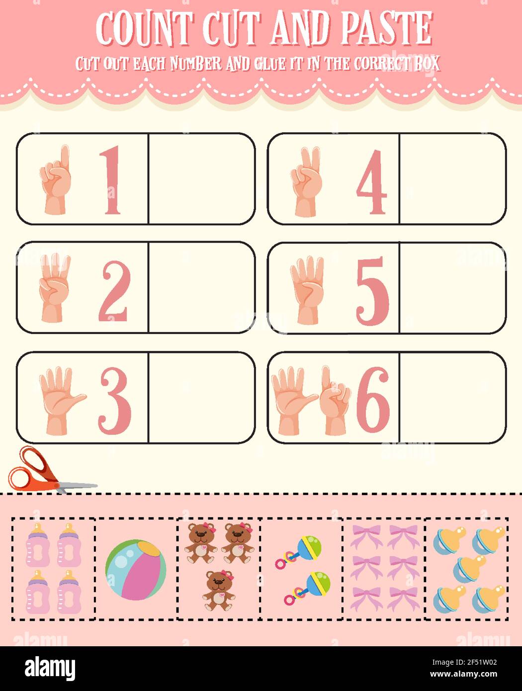 Count cut and paste math worksheet for children illustration Stock ...