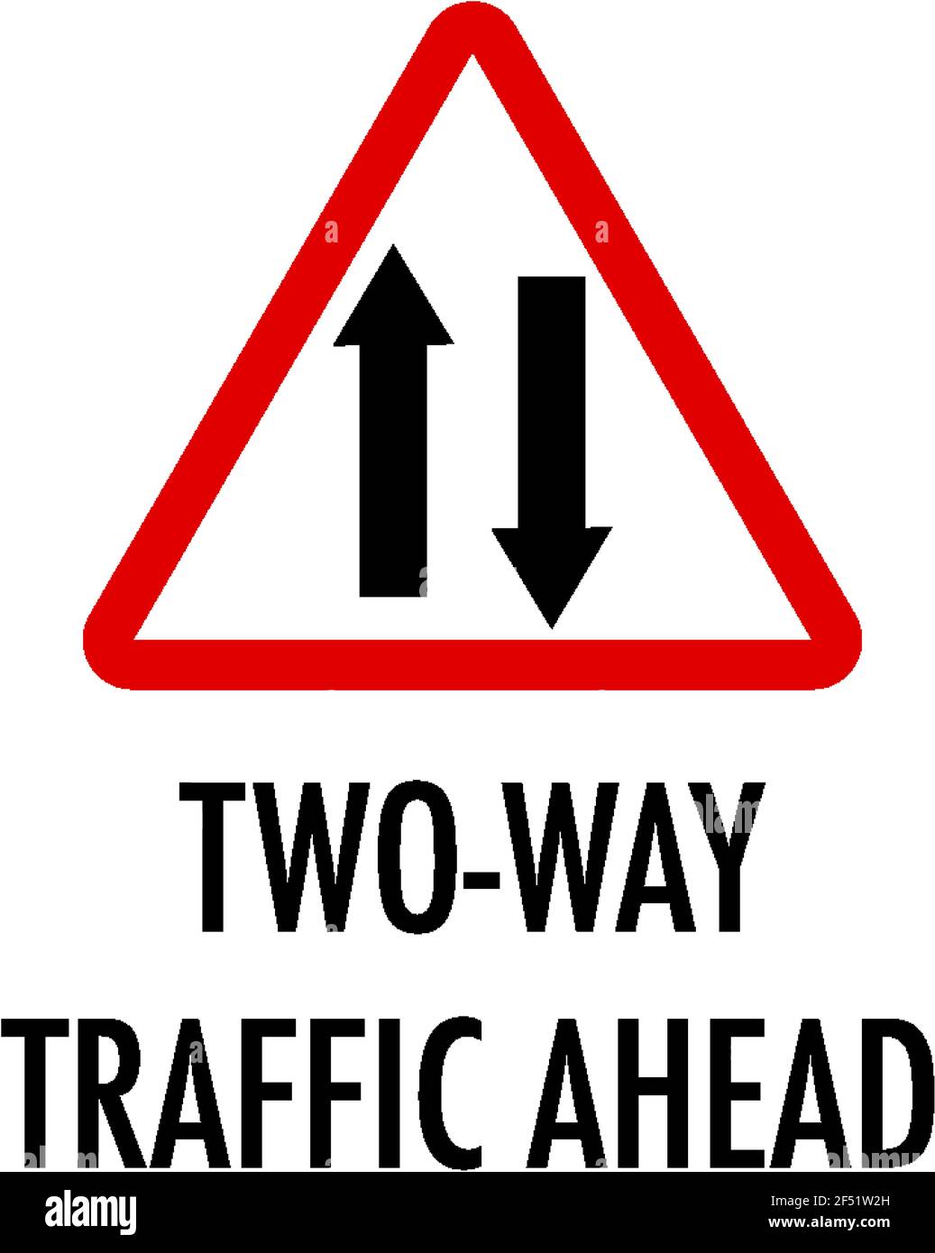 Two-way traffic ahead sign on white background illustration Stock ...