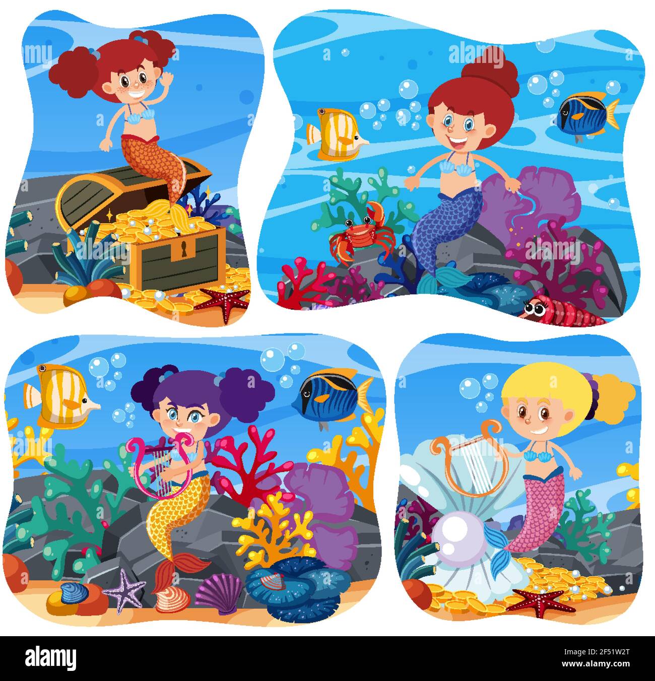 Cute mermaid in underwater background illustration Stock Vector Image ...