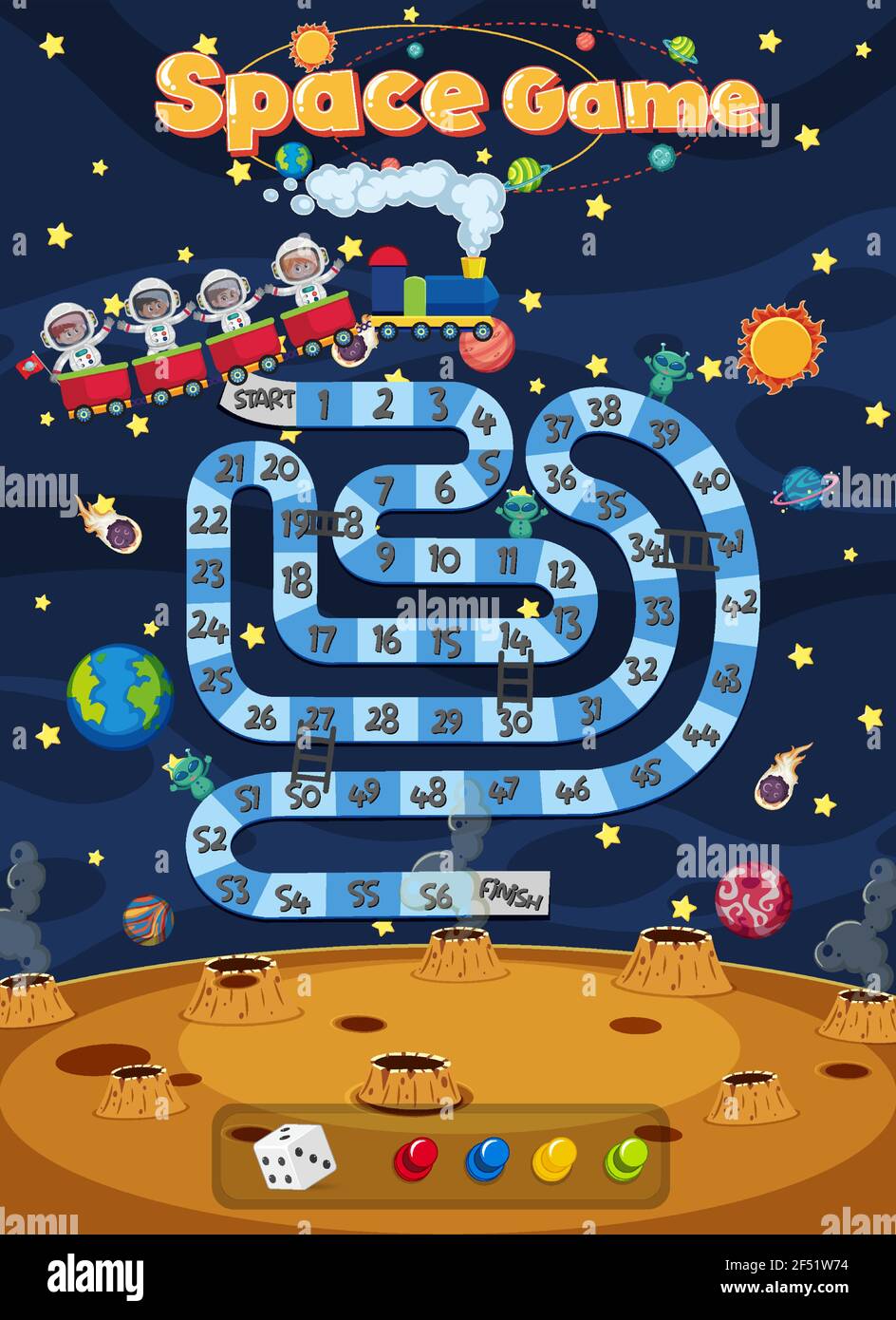 Board Game for kids in outer space style template illustration Stock ...