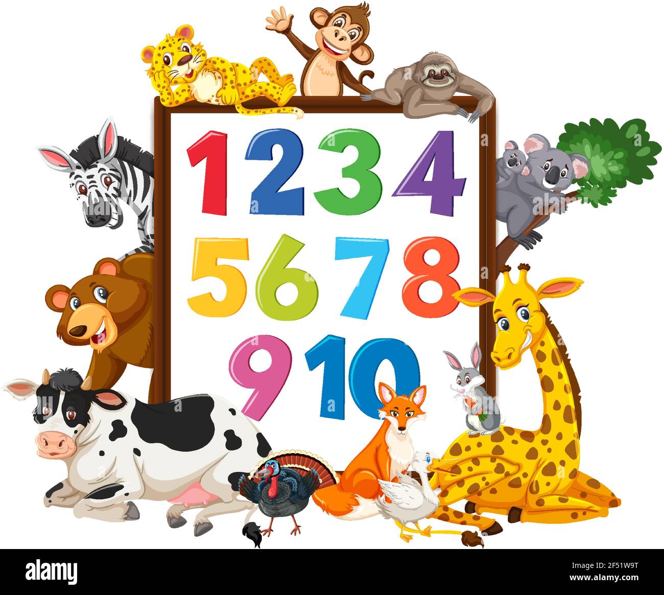 Number 0 to 9 on banner with wild animals illustration Stock Vector ...