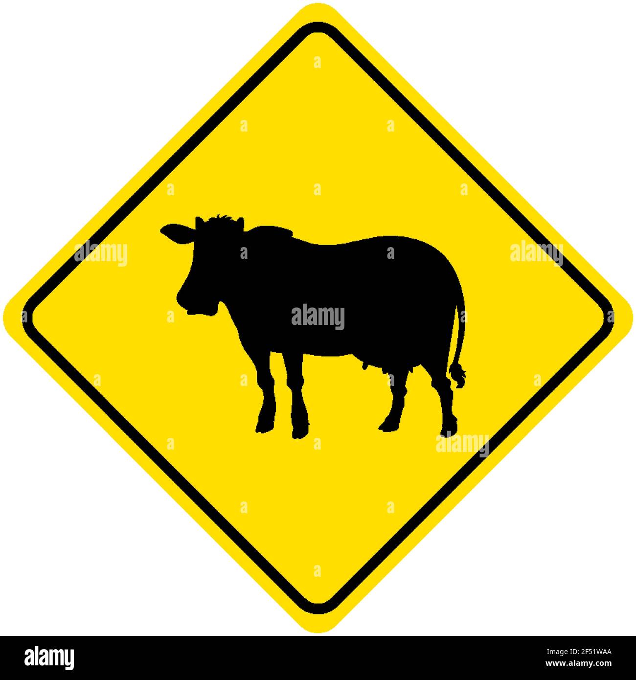 Cattle crossing yellow sign on white background illustration Stock ...