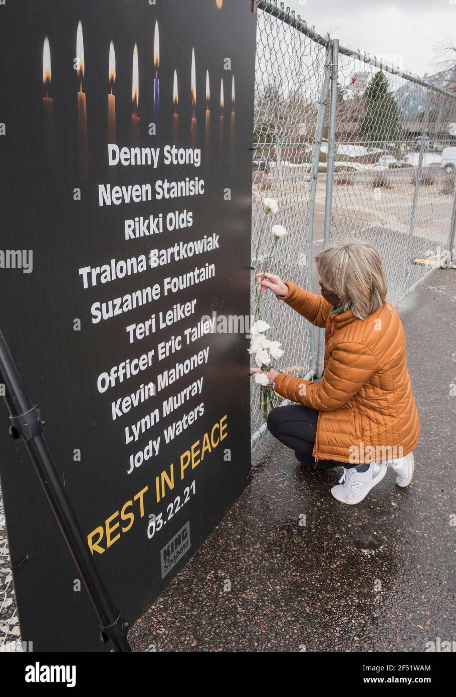 Boulder, Colorado, USA. 23rd Mar, 2021. Residents come to a makeshift ...