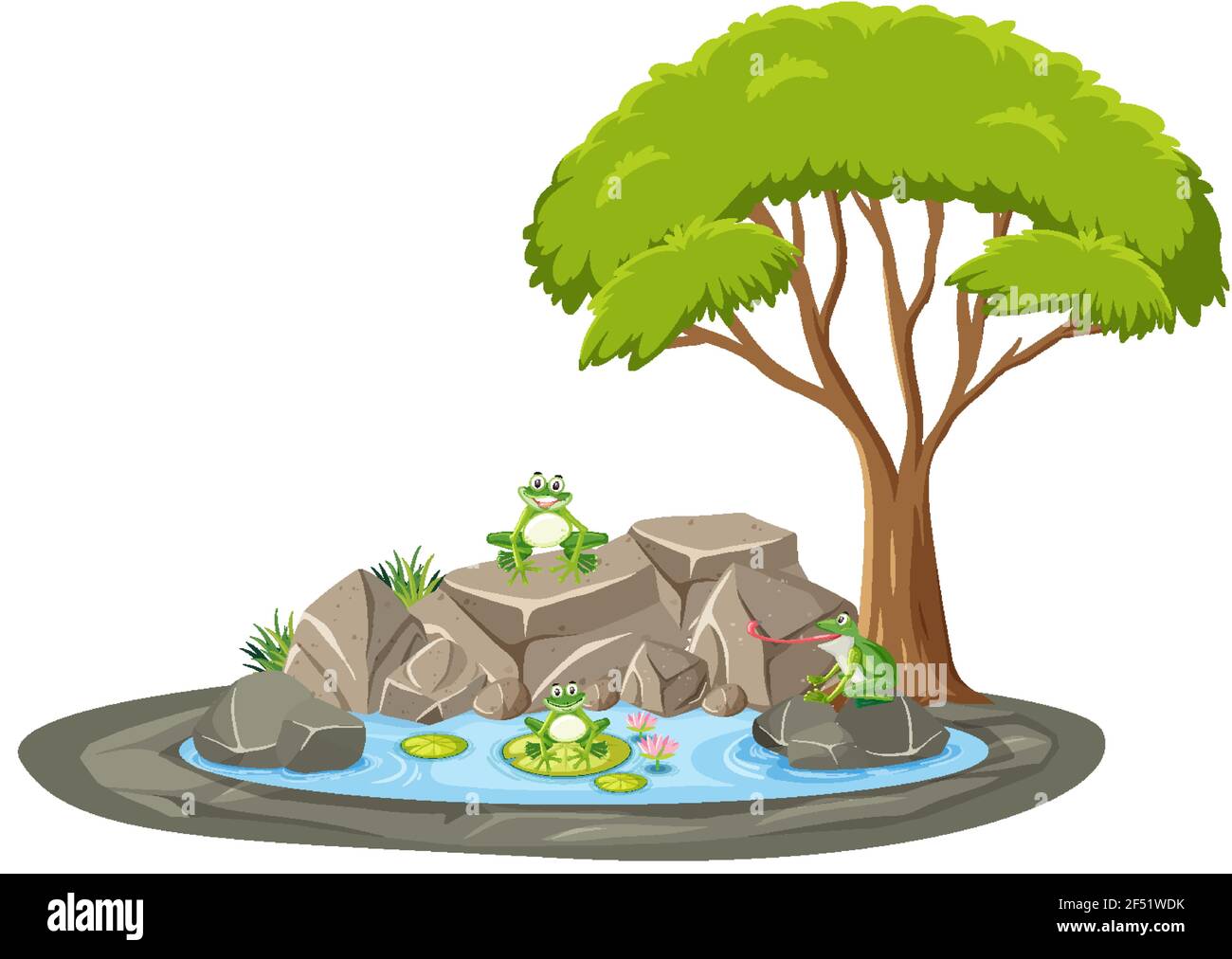 Isolated scene with many frog around the pond illustration Stock Vector ...