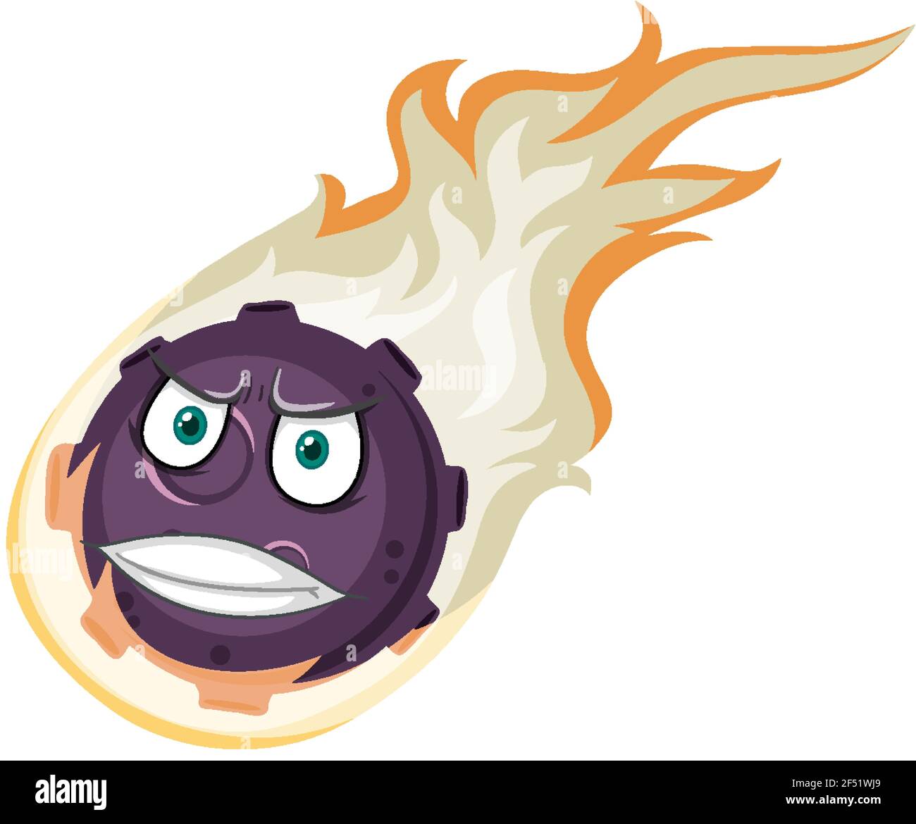 Flame meteor cartoon character with angry face expression on white ...