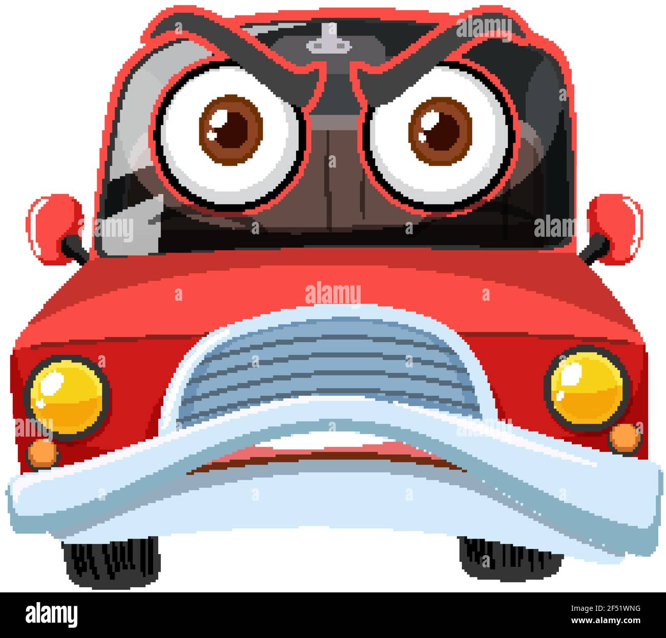 Red vintage car cartoon character with angry face expression on white ...
