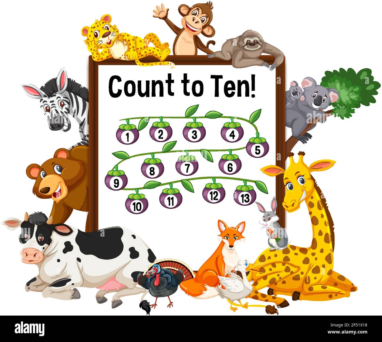 Count to ten board with wild animals illustration Stock Vector Image ...