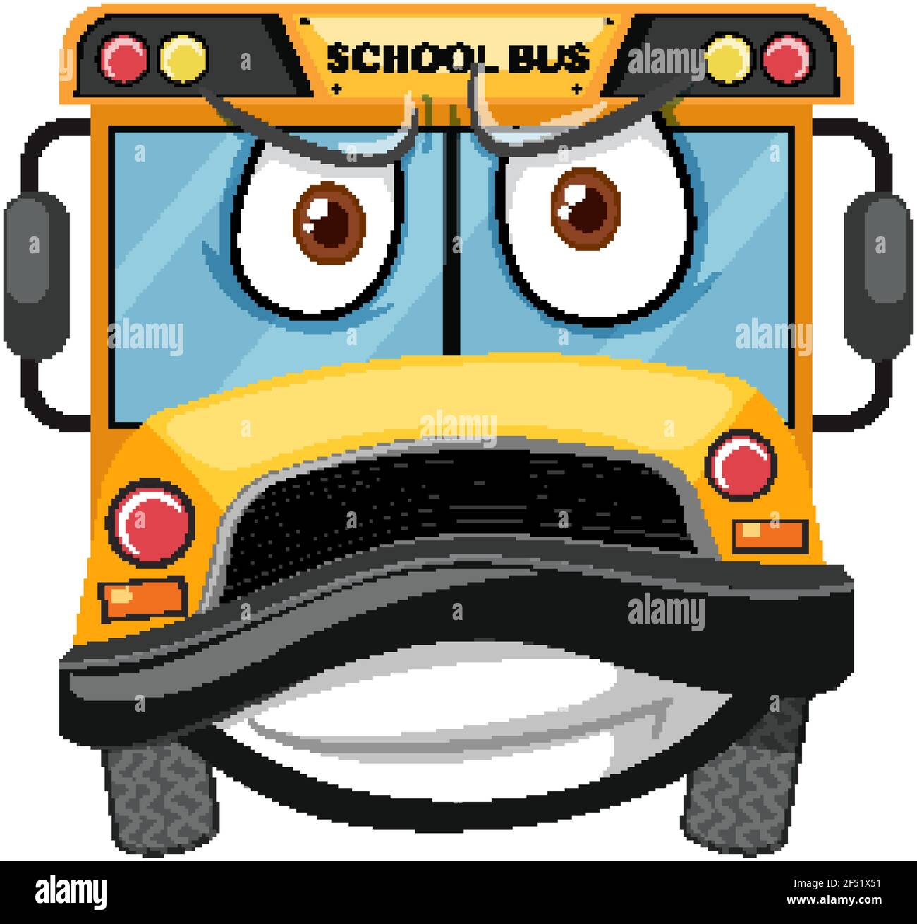 School bus cartoon character with angry face expression on white ...
