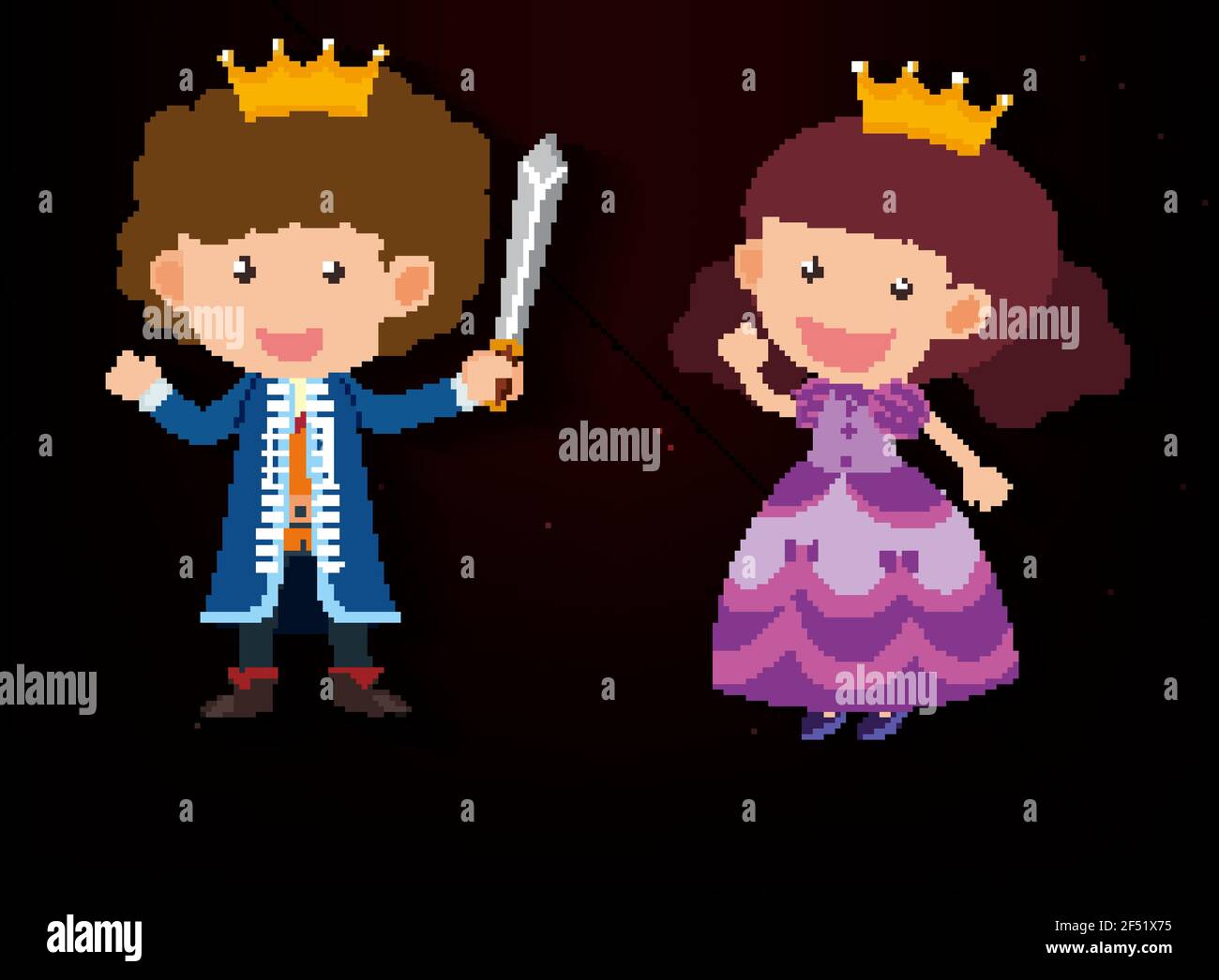 Little knight and princess cartoon character on red background ...