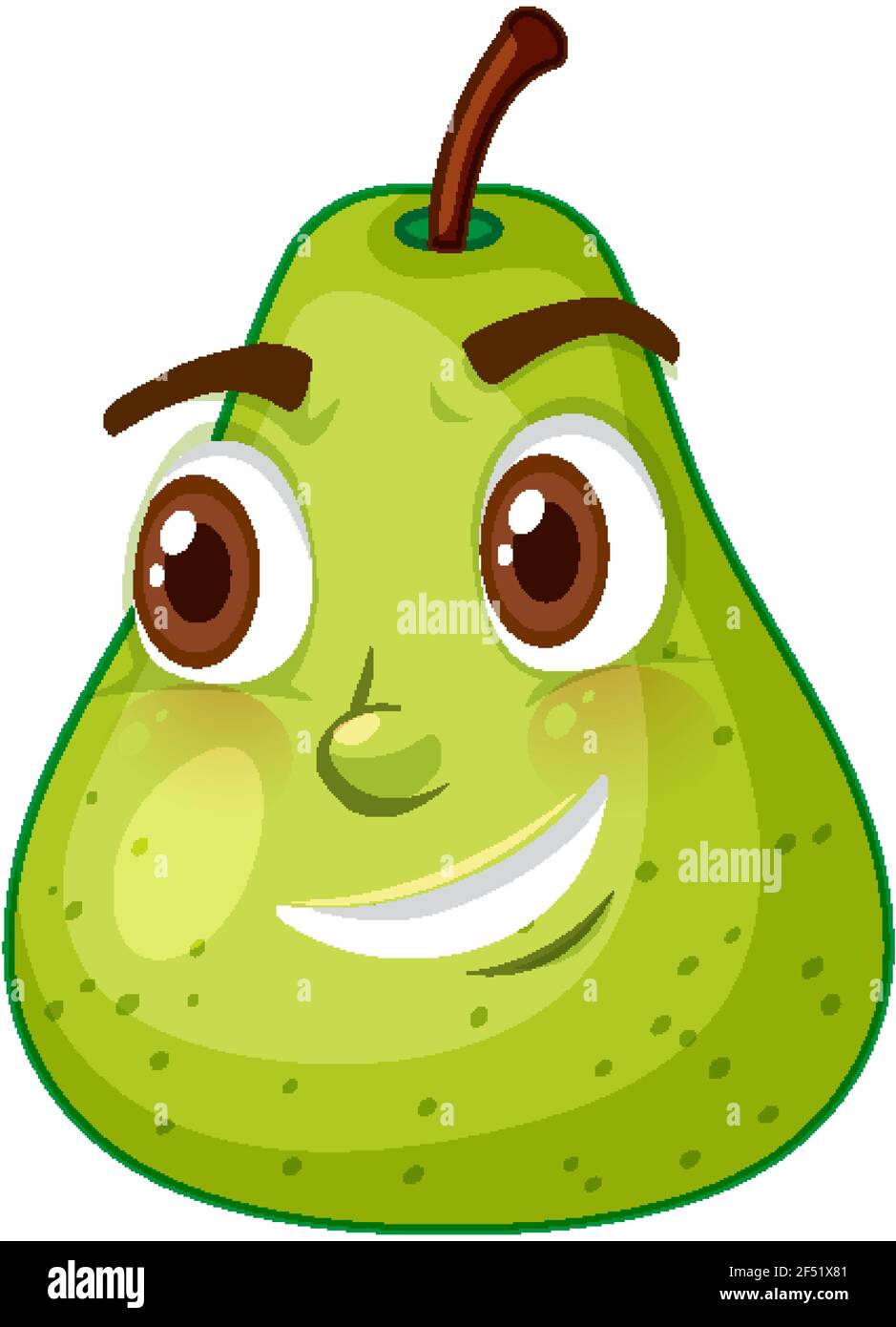 Green pear cartoon character with happy face expression on white ...