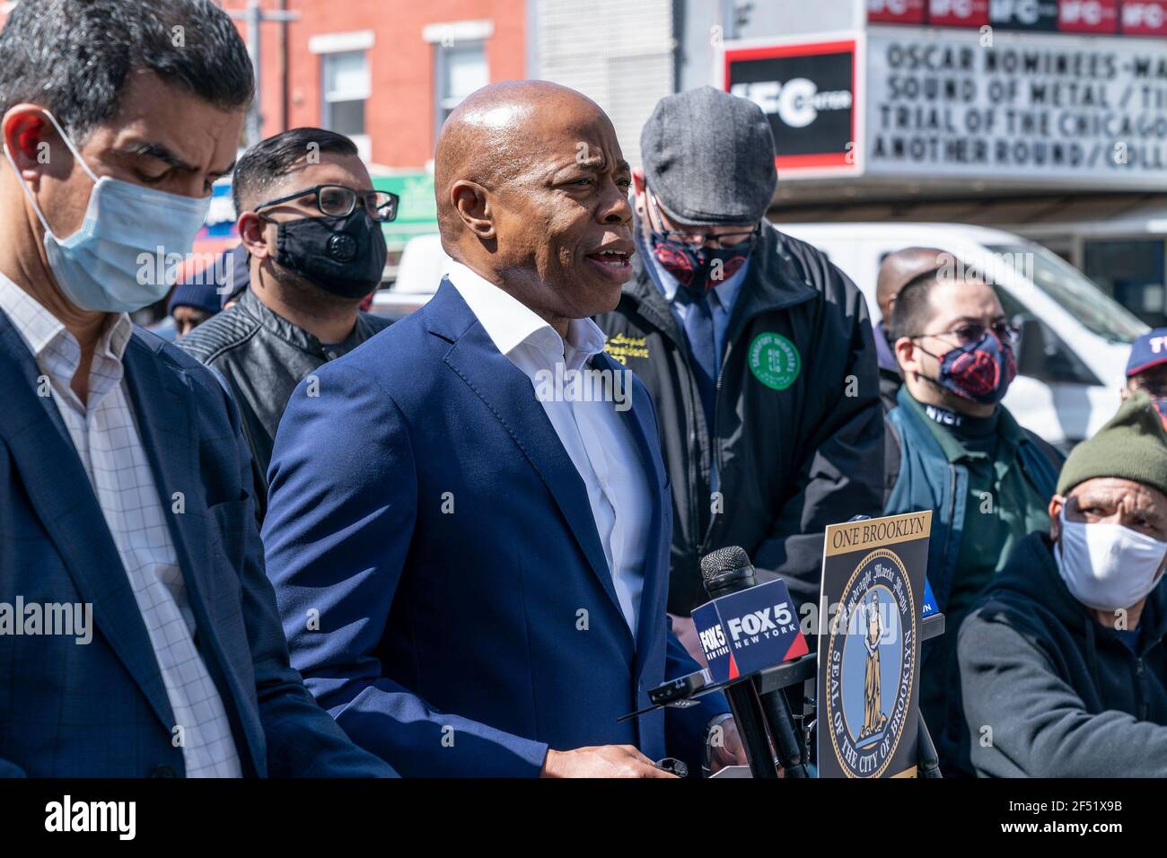 Brooklyn Borough President Eric Adams speaks at a rally at the West 4th ...