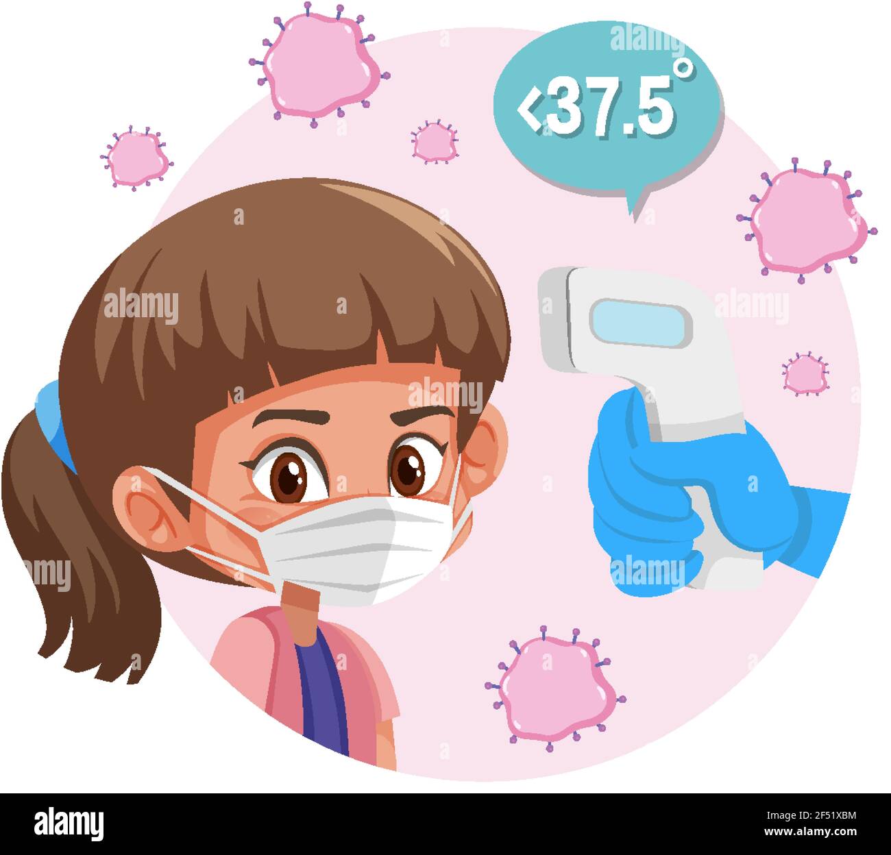 Body temperature checking with a girl wearing mask illustration Stock ...