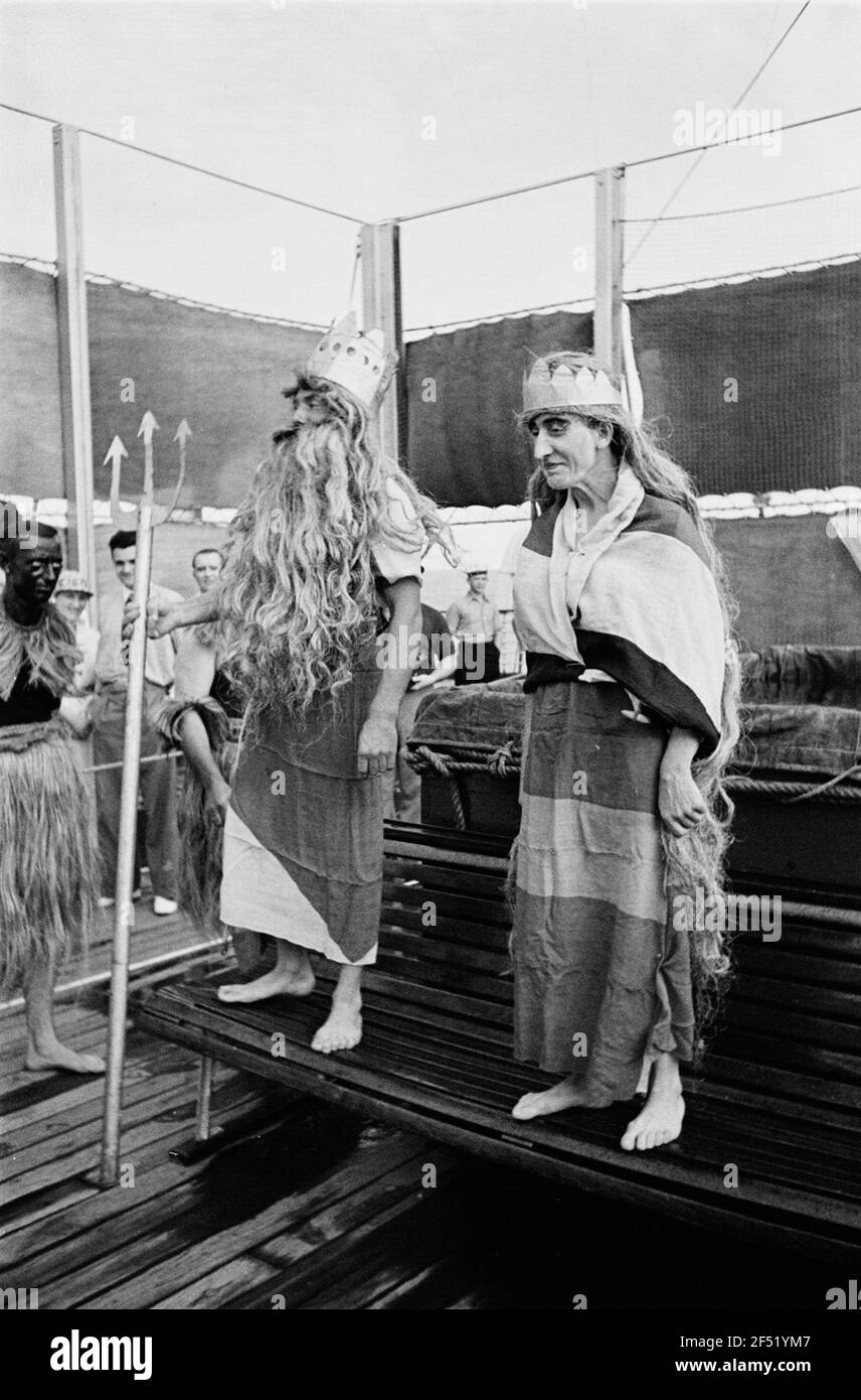 Bordleben Cap Arcona. H.S.D.G. Equator baptism on the passenger ship ...