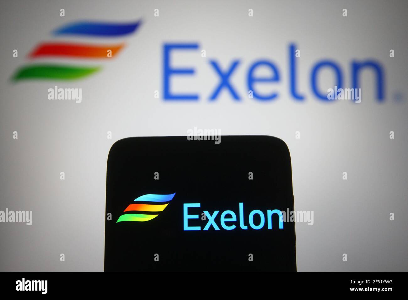 In this photo illustration, Exelon logo of a nuclear electric power ...