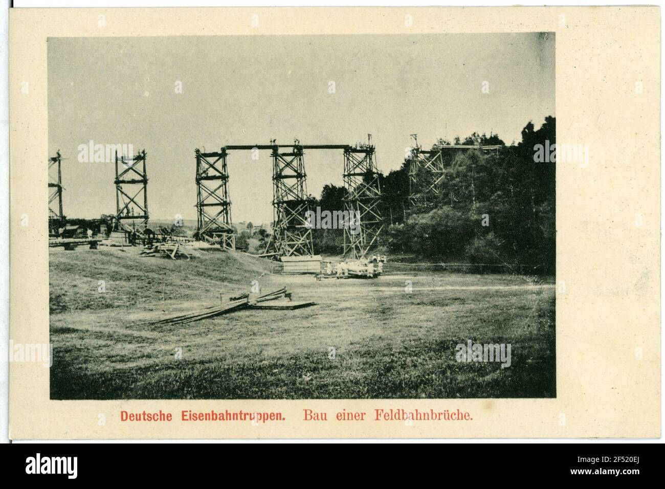 German field railway troops - construction of a field railway bridge ...