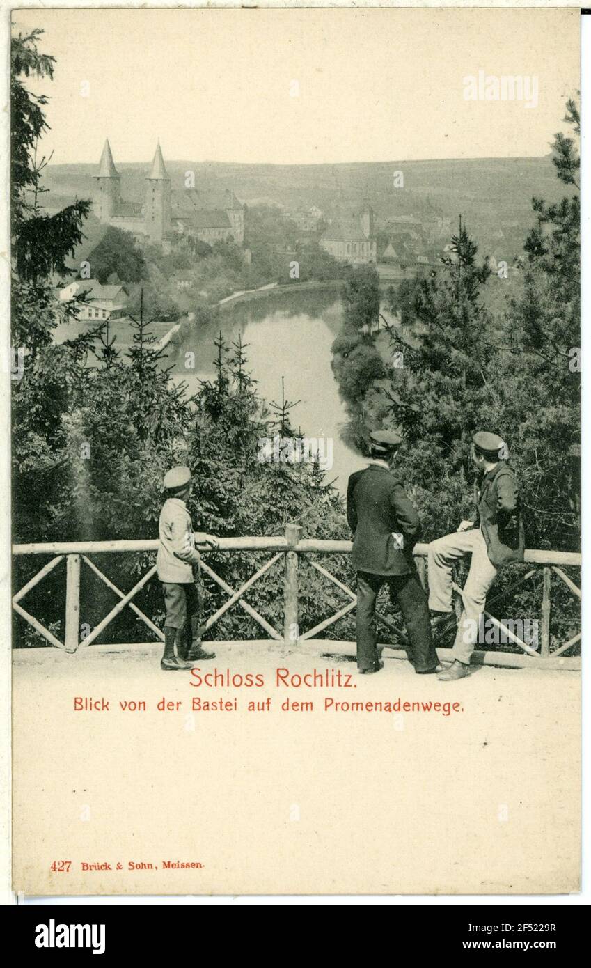 Castle Rochlitz, look from the Bastei on the promenade path Rochlitz ...