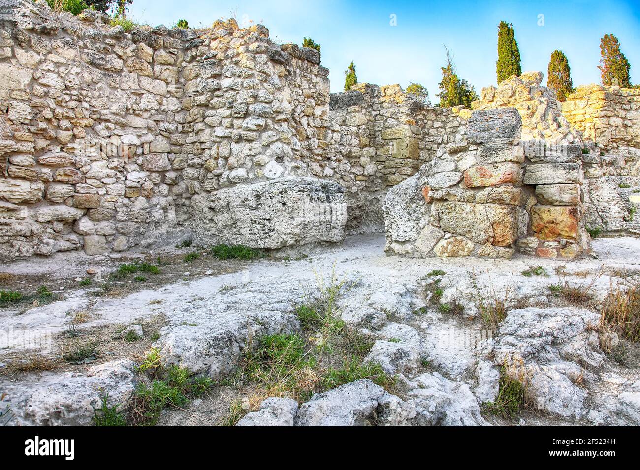 Awesome sunset over ruins of ancient city Tauric Chersonese - national ...